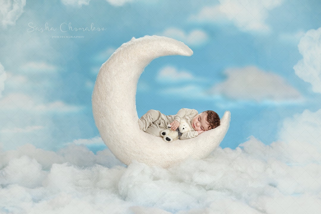 Digital Backdrop, Background Newborn Baby Girl Toddler White Blue Moon ...