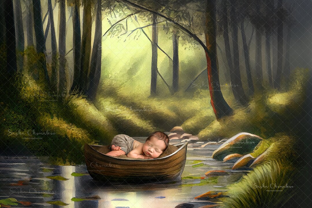 Digital Backdrop, Background Newborn Baby Girl Boy Hand Painted Boat ...