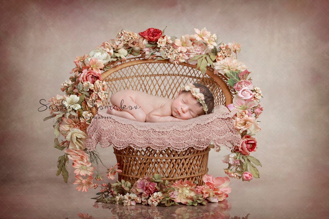 Digital Backdrop Background Newborn Baby Girl Cauch Chair Pink Peach ...