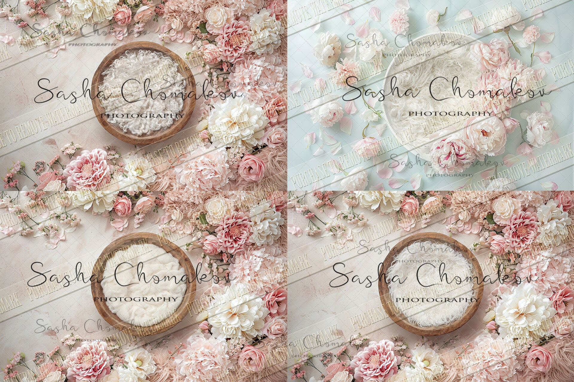 Digital Backgrounds Backdrops Newborn Girl Overhead Real Bowls With ...