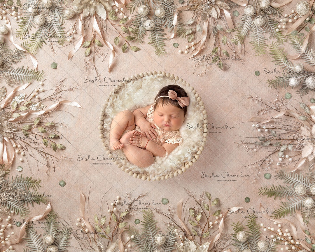 Digital Backdrop, Background Light Pink Newborn Baby Girl Christmas ...
