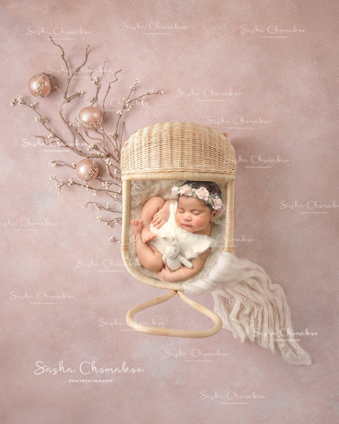 Digital Backdrop, Background Pink Cream White Naturals Newborn Baby ...
