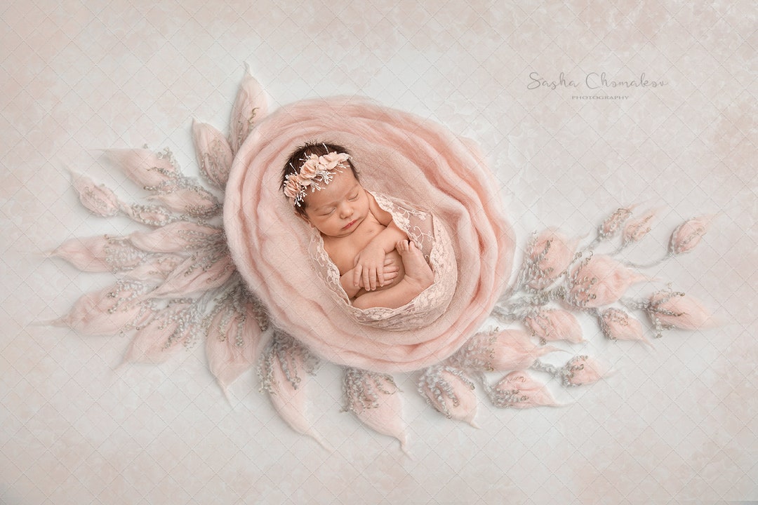Digital Backdrop, Background Newborn Baby Girl Pink Flower Overhead ...