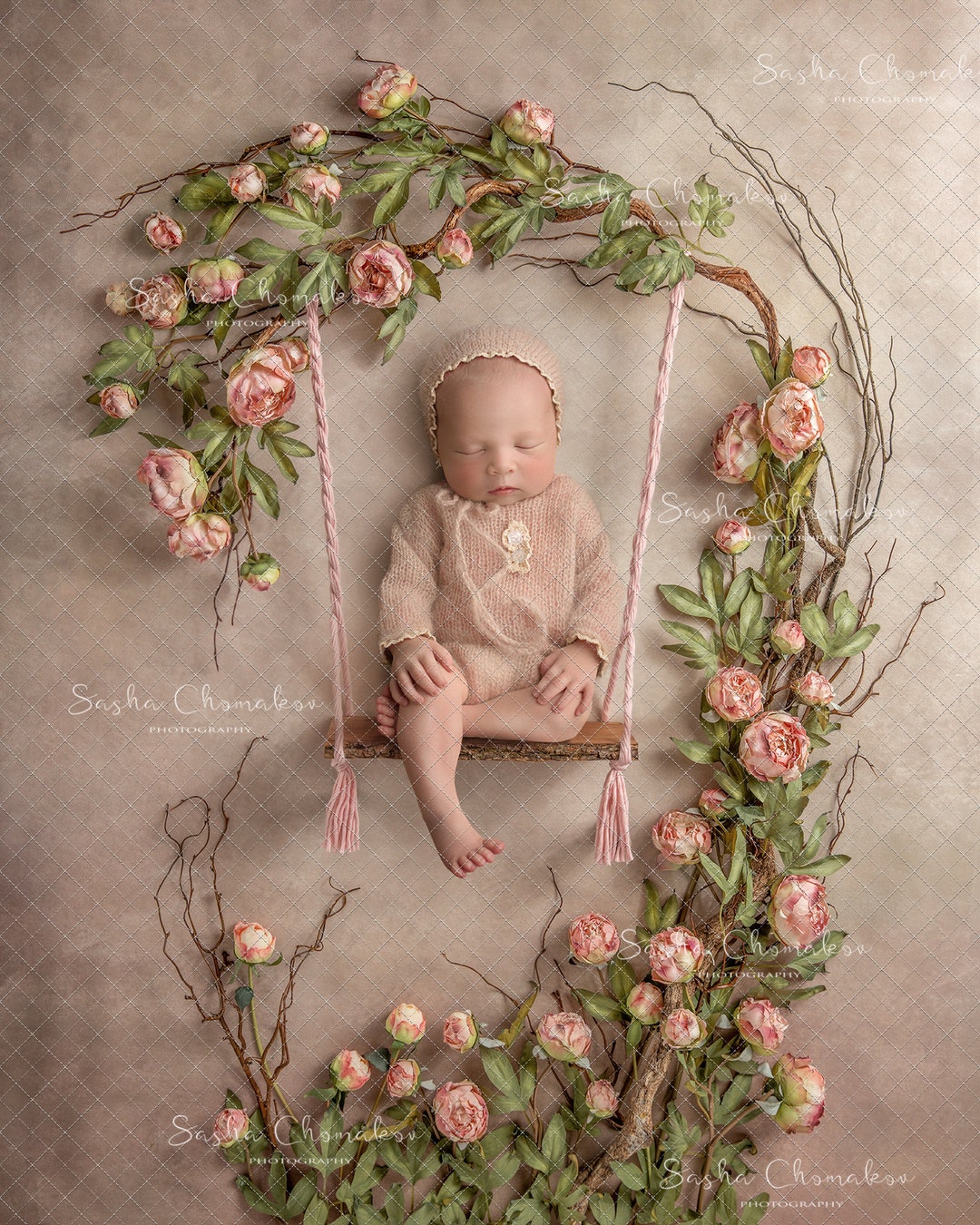 Digital Backdrop Background Newborn Girl Spring Overhead White Peony ...
