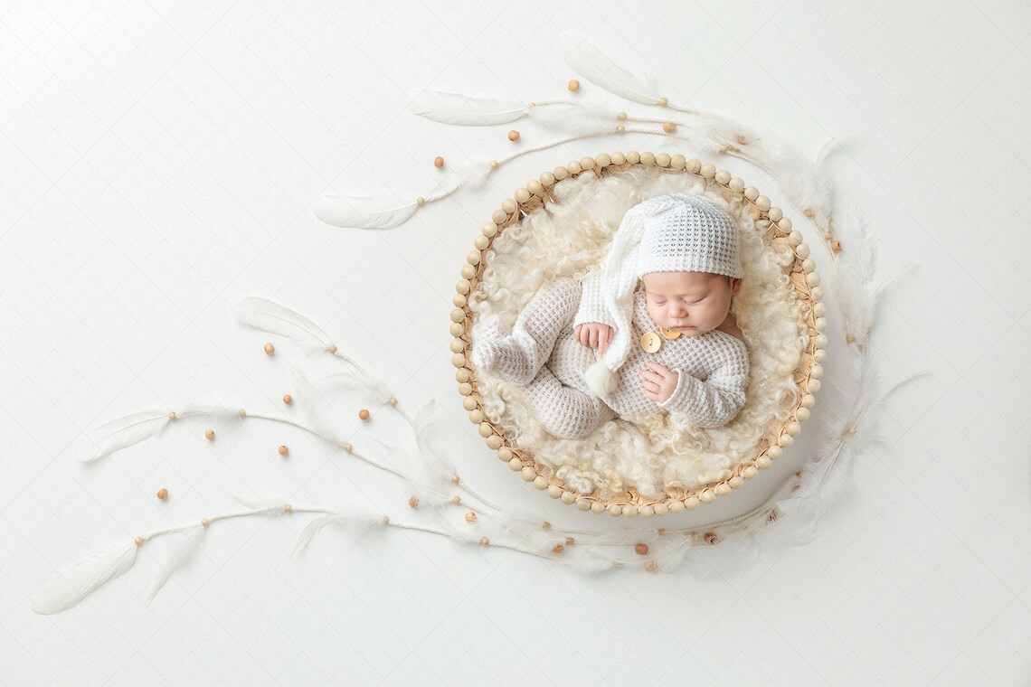 Digital Backdrop Background Newborn Baby Girl Boy Boho Overhead White ...