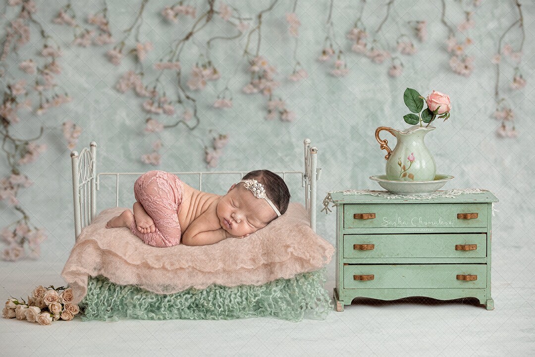 Digital Backdrop, Background Newborn Baby Girl Pink Flower Peach Green ...