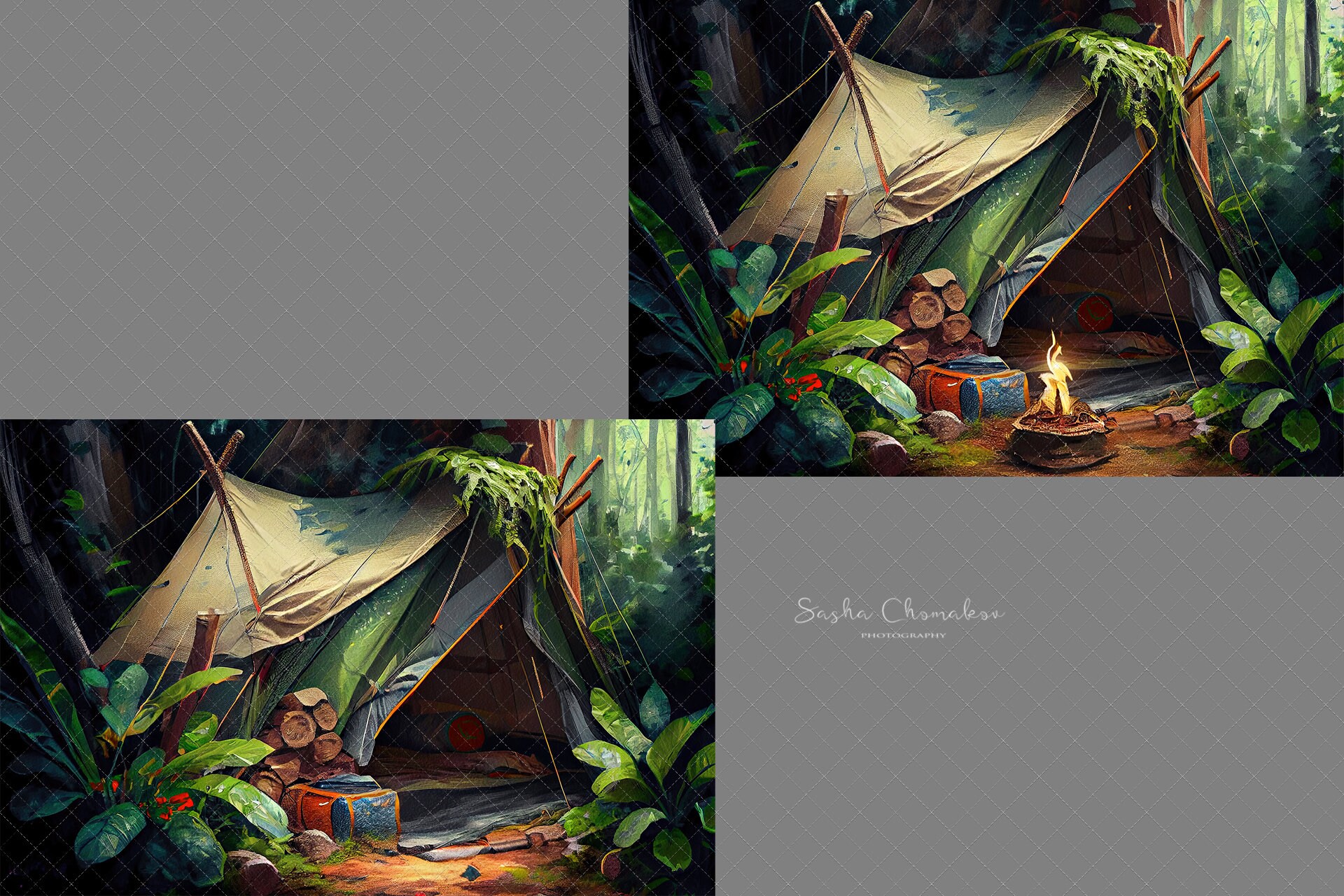 Digital Backdrop, Background Newborn Baby Girl or Boy , Hand Painted Teepee Tent Forest Fall ...