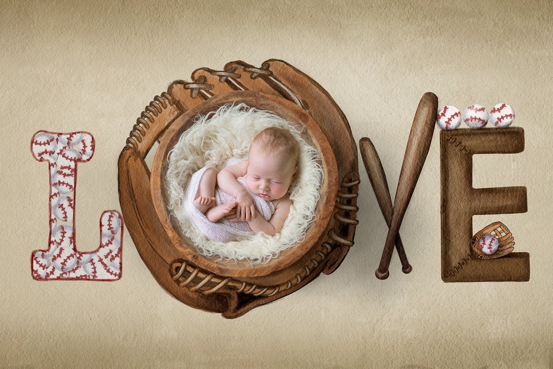 Digital Backdrop Background Newborn Baby Girl or Boy Sports Baseball ...