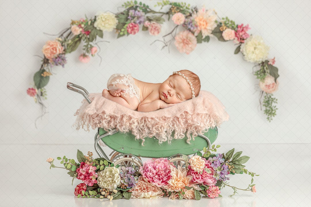 Digital Backdrop Background Newborn Girl , Spring Easter Side Pose Pink ...