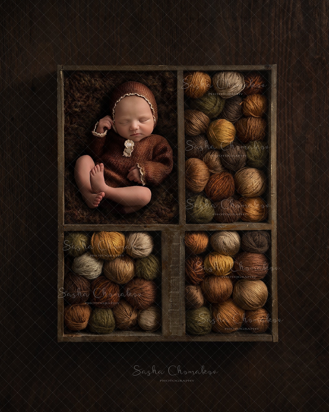 Digital Backdrop, Background Newborn Baby Girl Boy Wooden Box Dark ...