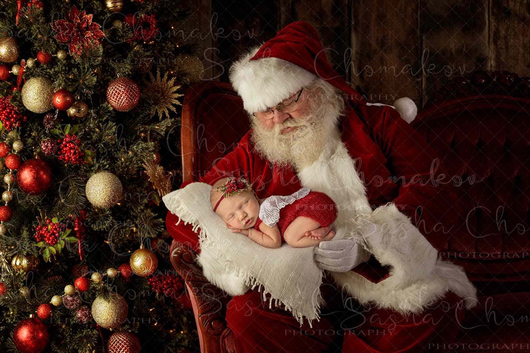 Digital Backdrop Background Newborn Boy or Girl Santa Holding a Baby ...