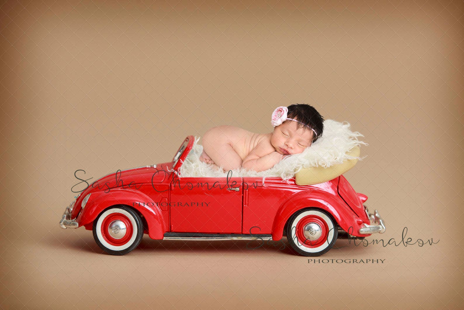 Digital Backdrop Background Newborn Baby Girl or Boy Vw Beetle Red Car ...