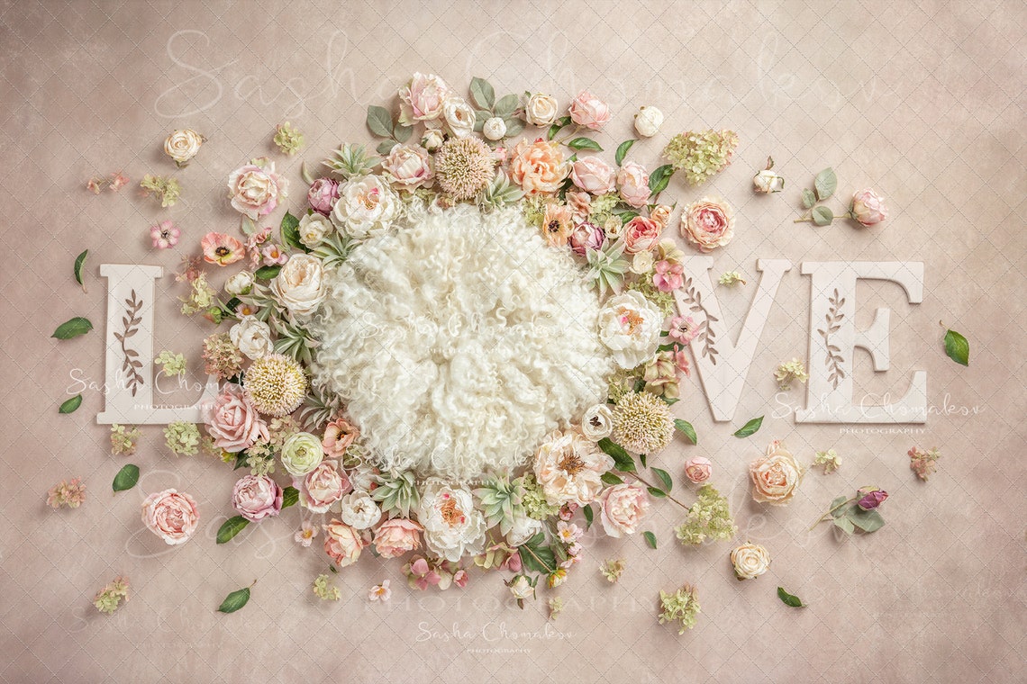 Digital Backdrop Background Newborn Girl Floral Flowers Cream - Etsy