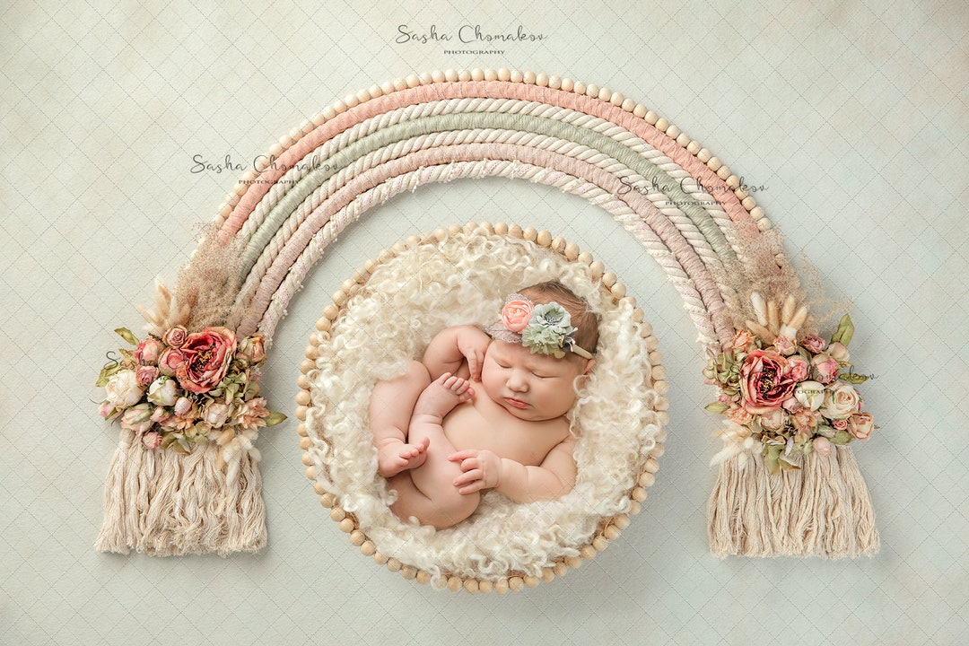Digital Backdrop Background Newborn Girl Boho Light Rainbow, White ...