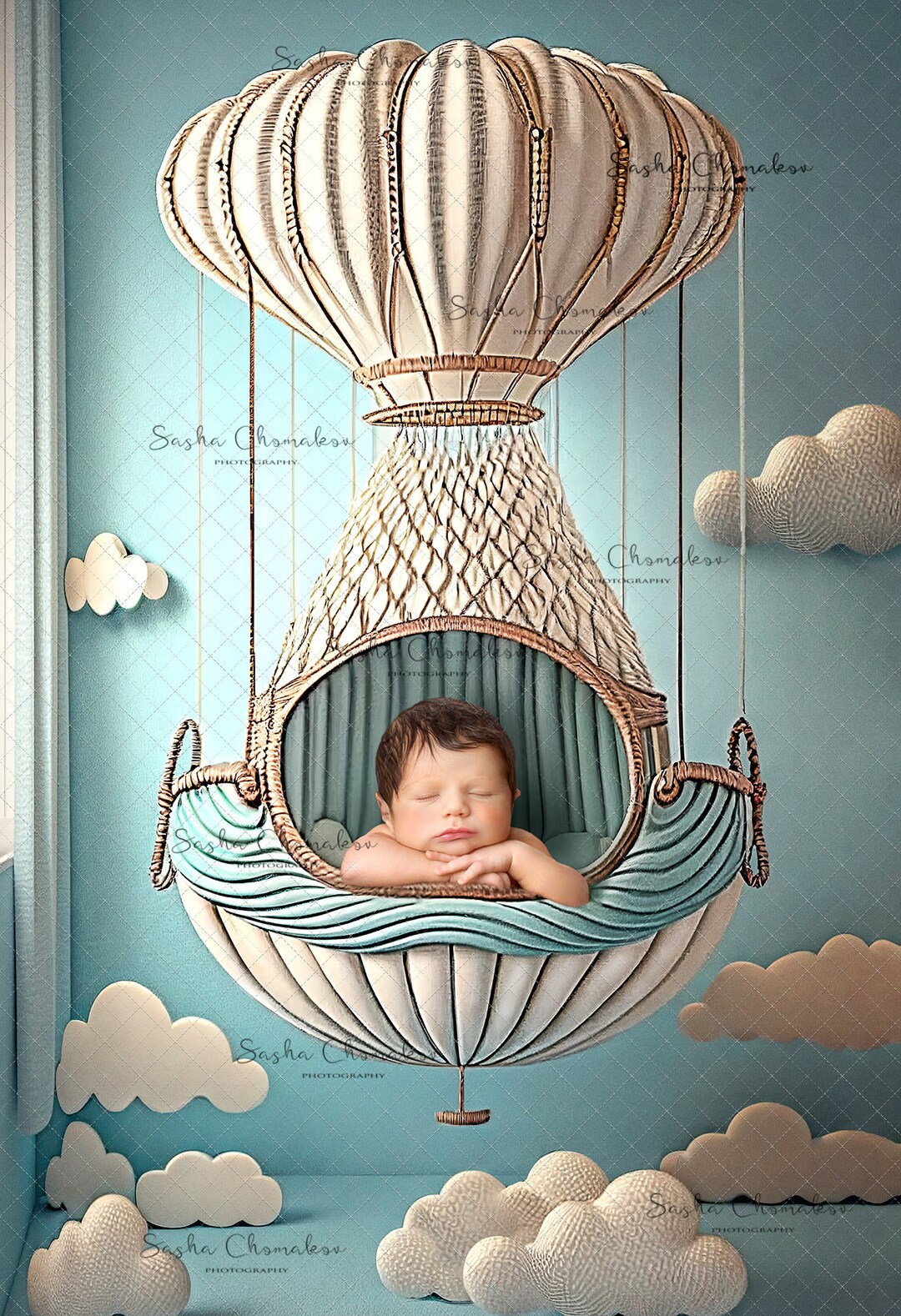 Digital Backdrop, Background Newborn Baby Boy or Girl Hot Air Balloon ...