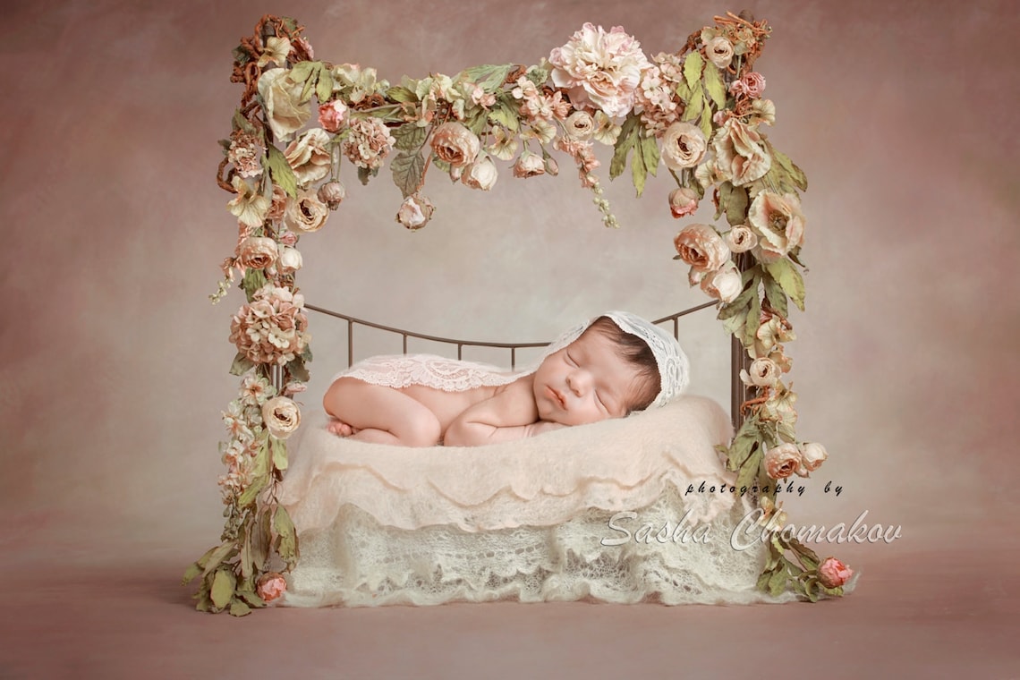 Digital Backdrop Background Newborn Baby Girl Flower Pink Bed - Etsy