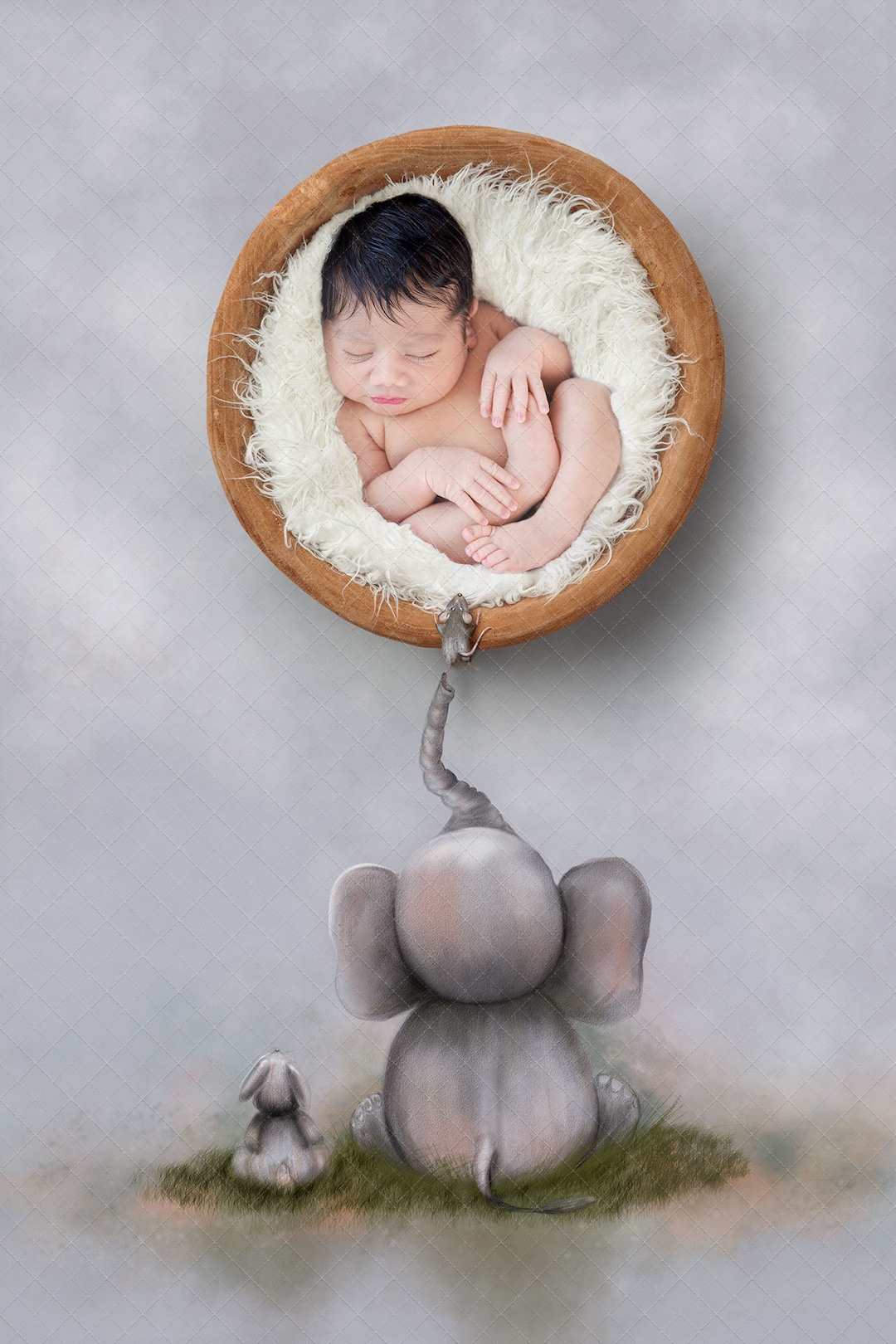 Digital Backdrop Background Newborn Baby Boy or Girl Elephant Hand ...
