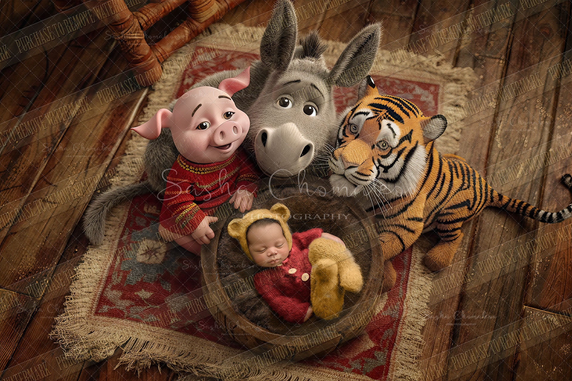 Digital Backgrounds Backdrops Newborn Girl or Boy Donkey , Piglet and ...