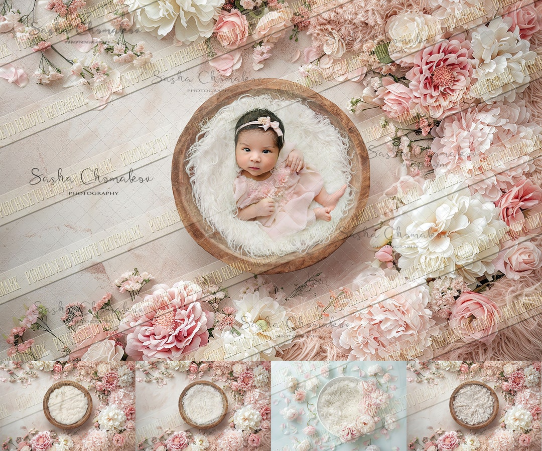 Digital Backgrounds Backdrops Newborn Girl Overhead Real Bowls With ...
