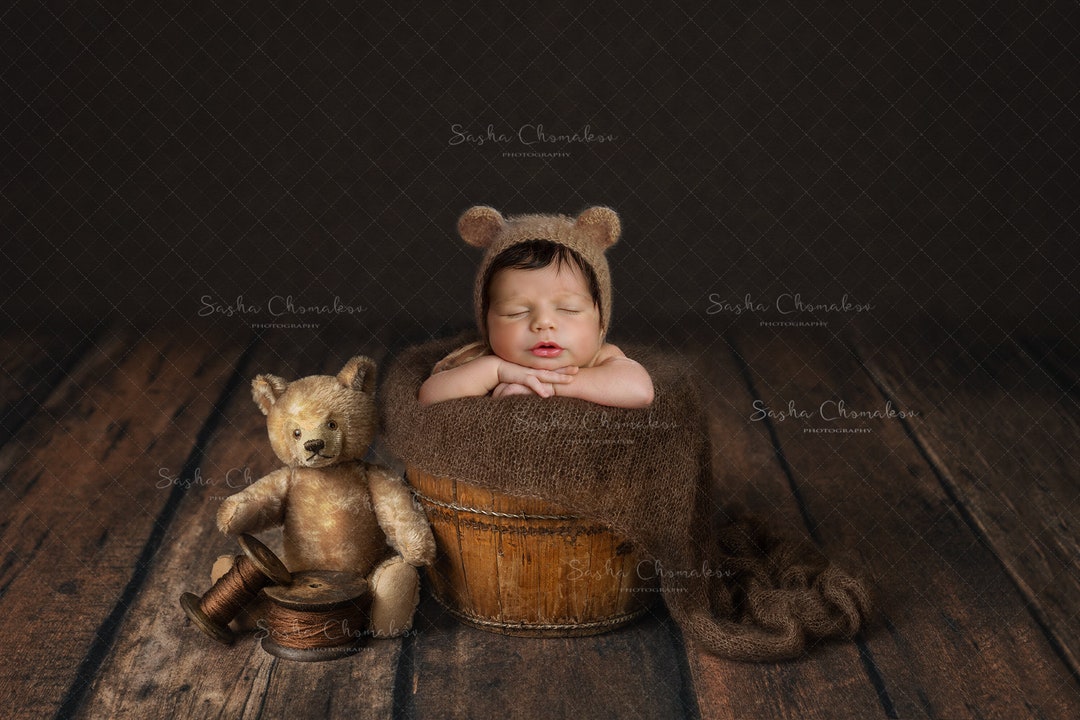 Digital Backdrop, Background Newborn Baby Girl Boy Dark Brown Bucket ...