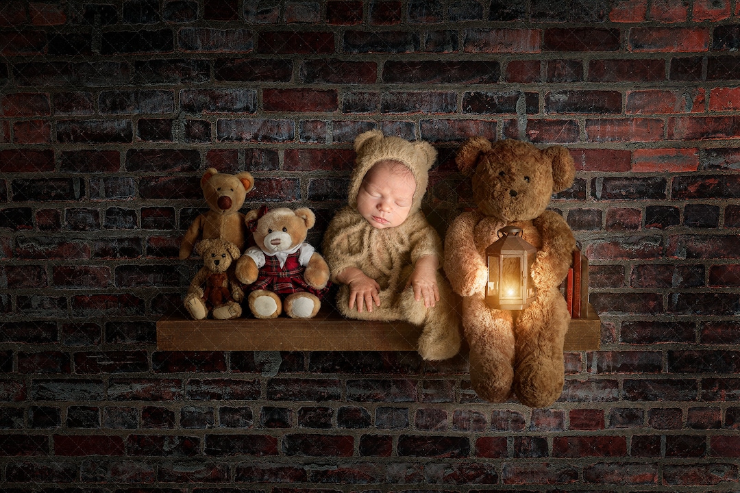 Digital Backdrop Background Newborn Baby Boy or Girl Brown Bear on the ...