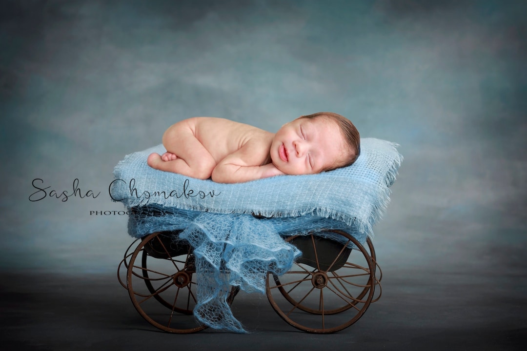 Digital Backdrop Background Newborn Baby Girl Boy Blue Old Vintage ...