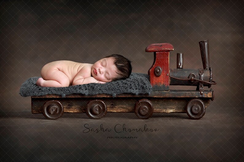 Digital Backdrop Background Newborn Baby Girl Boy Vintage Train Brown ...