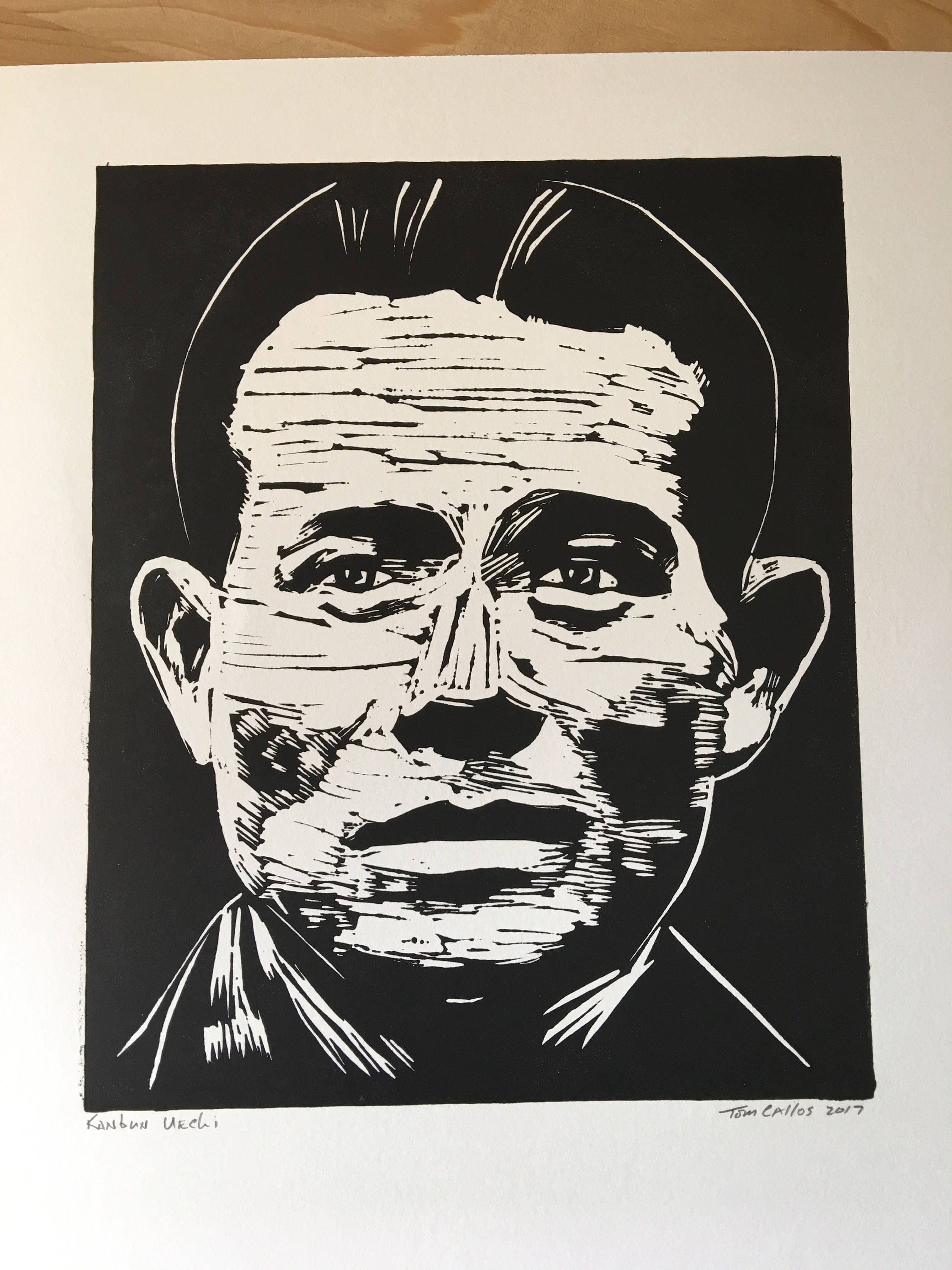 Linocut Portrait of Kanbun Uechi, Founder of Uechi Ryu Karate, Hand ...