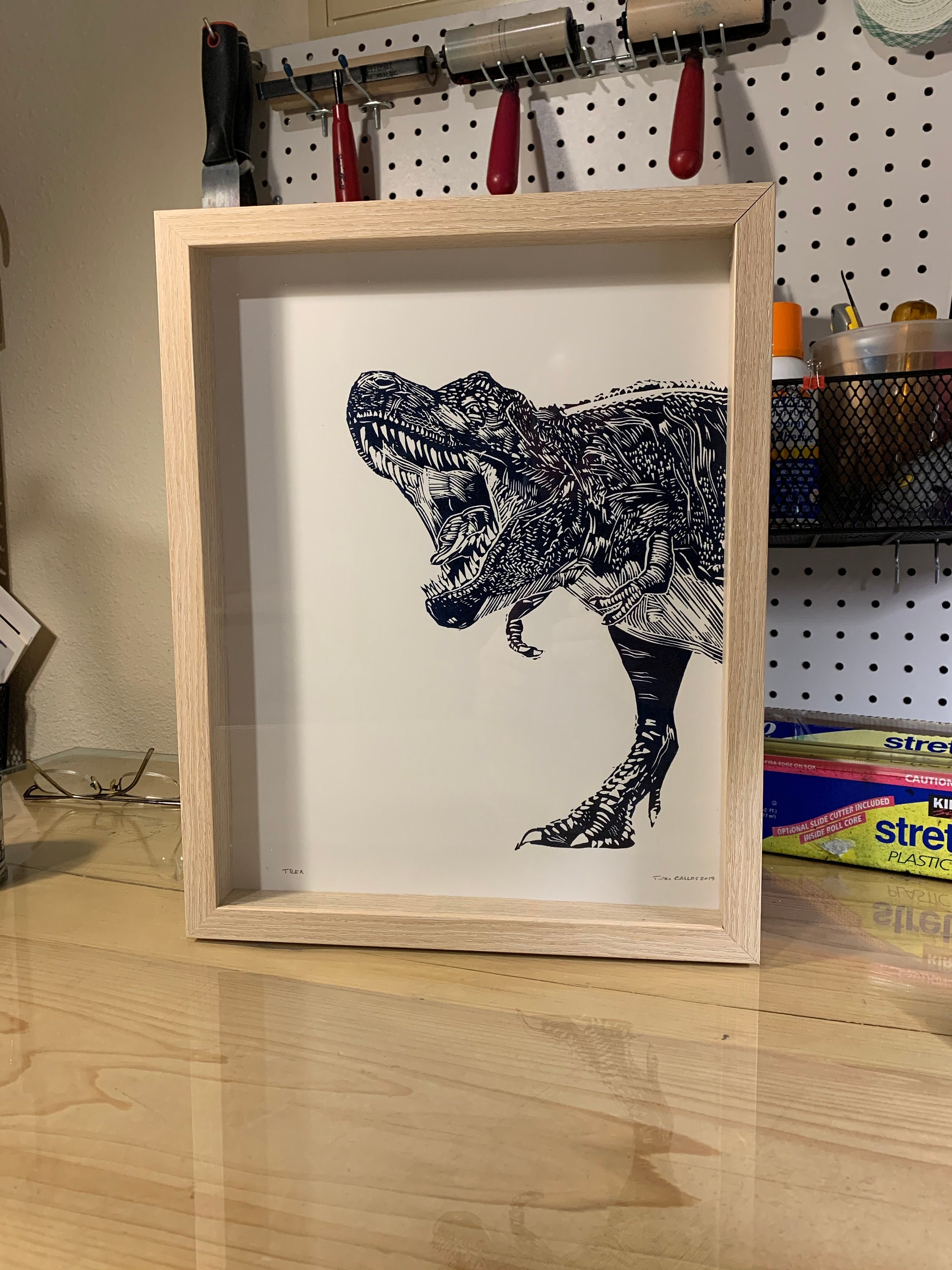 Tyrannosaurus Rex, T-rex, a Dinosaur Linocut Print by Tom Callos. Print ...