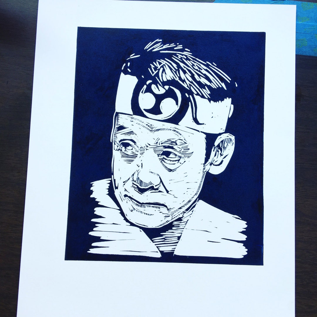 Linocut Portrait, Hand Made, Hand Printed of Master of Okinawan Karate ...