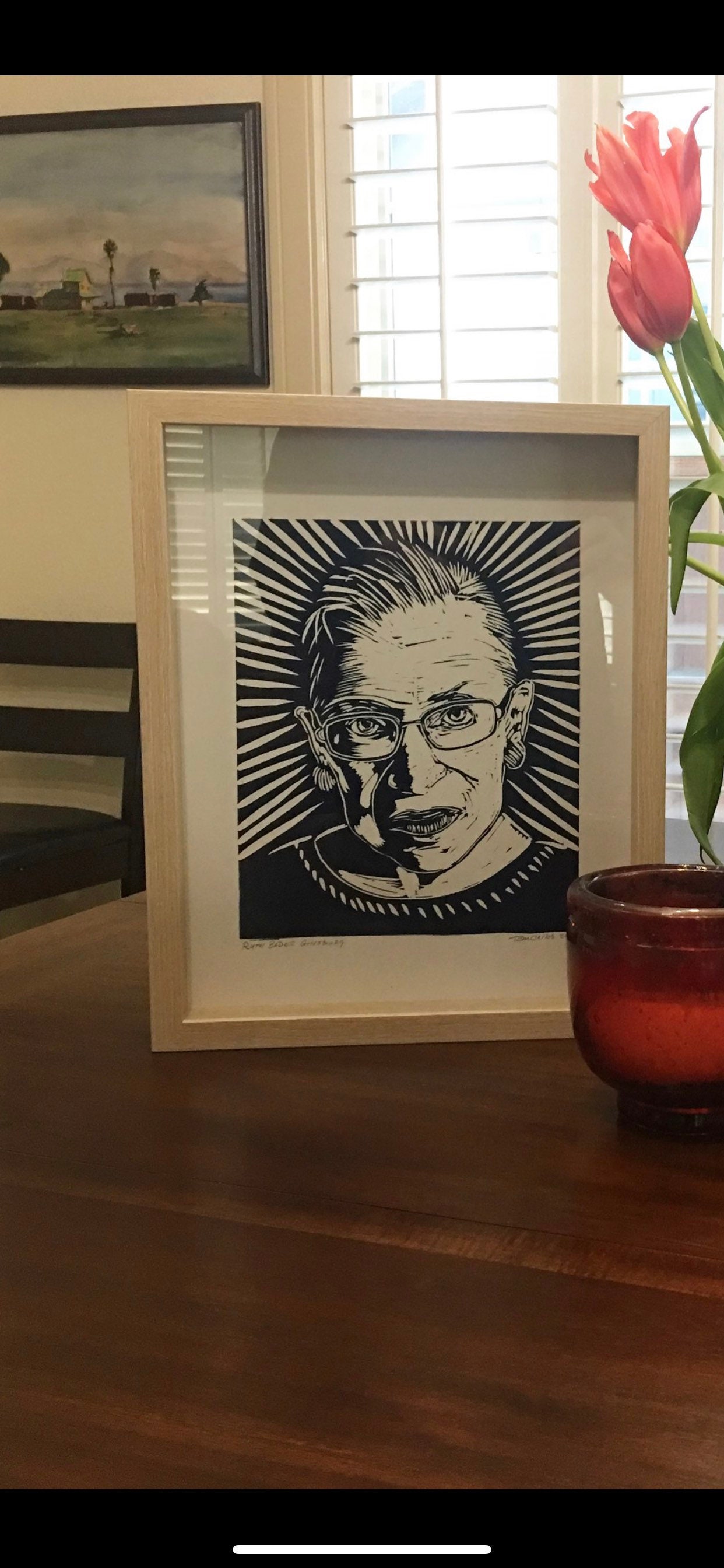 Ruth Bader Ginsburg Linocut Print by Tom Callos Hand-printed - Etsy