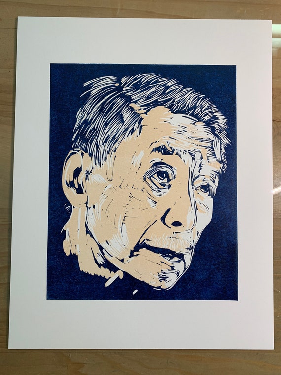 Linocut Portrait of Bruce Lee's Student and Friend Taky | Etsy