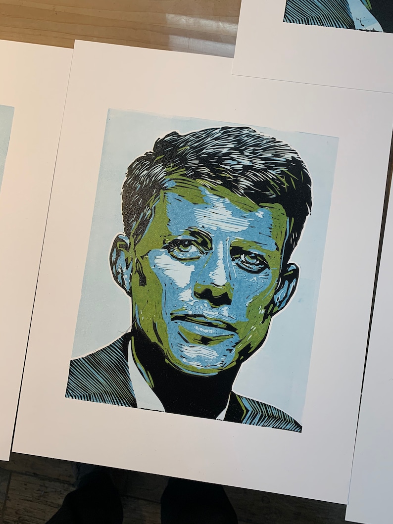 John F. Kennedy in Blue, a Linocut Reduction Print by Tom Callos ...