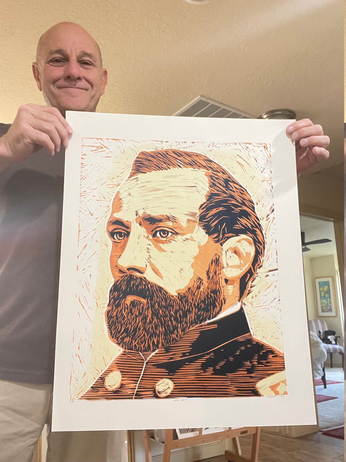 Large Jesse L. Reno Portrait in Linocut, Reno, Nevada's Namesake and ...