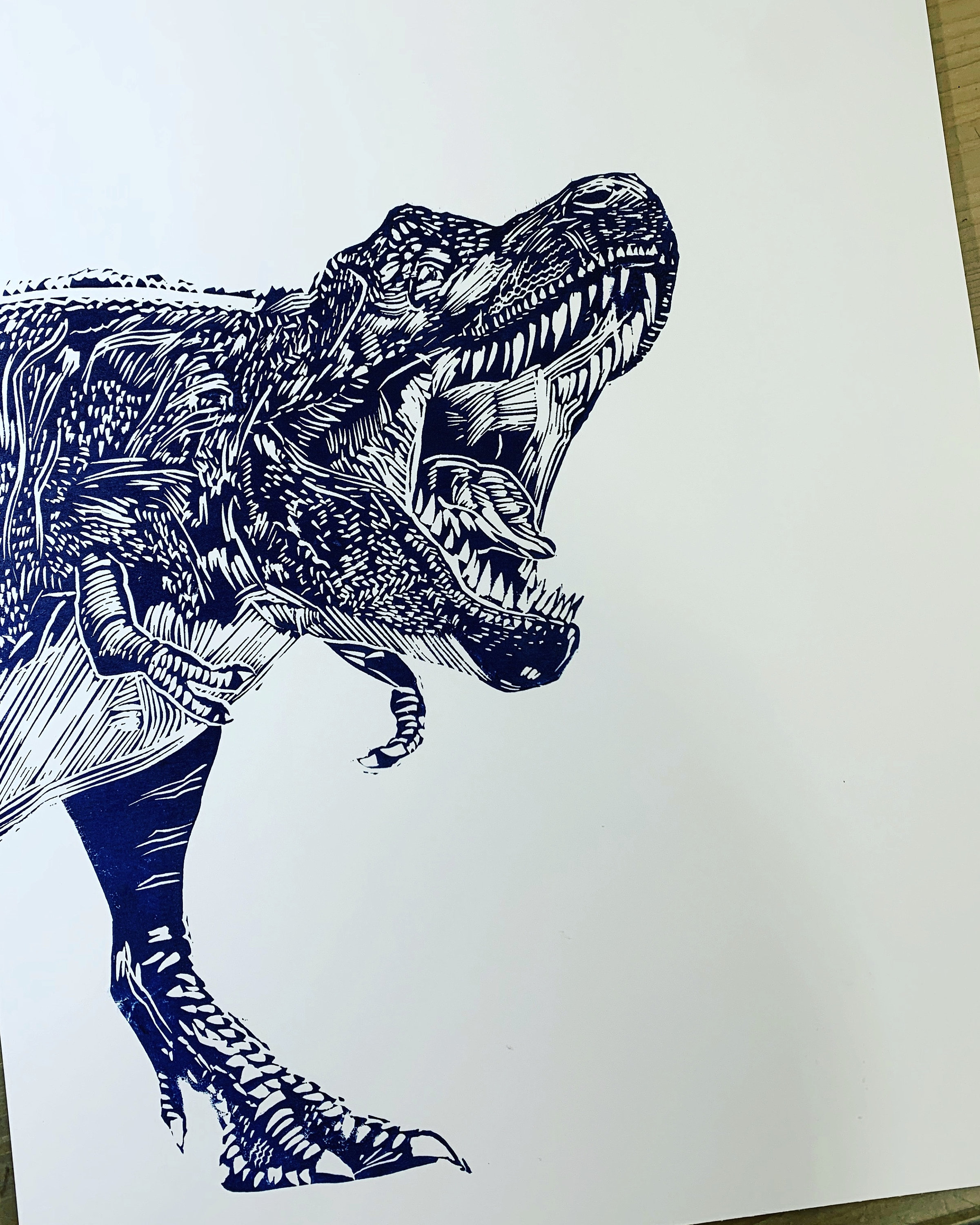Tyrannosaurus Rex, T-rex, a Dinosaur Linocut Print by Tom Callos. Print ...