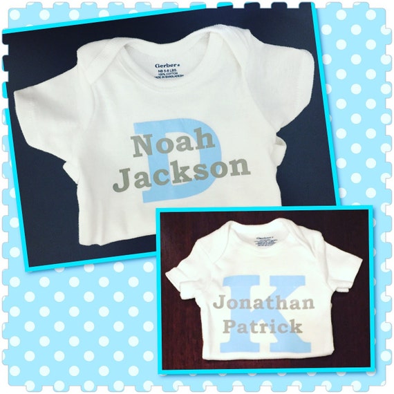 Items similar to Baby Boy Girl Coming Home Name Initial Bodysuit Blue ...