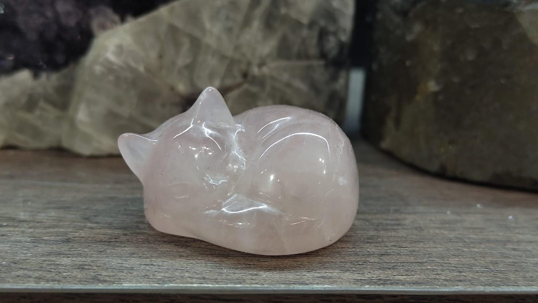 Rose Quartz & Opalite Crystal Cat Figurines – Hand-carved Healing Stone ...