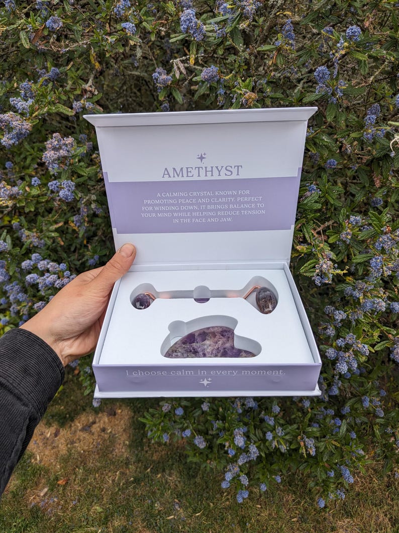 Amethyst Facial Roller & Gua Sha Set: Crystal Skincare Gift - Etsy UK