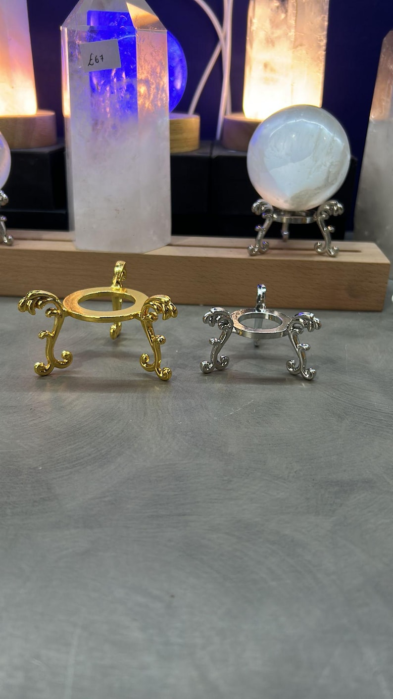 Vintage Ornate Metal Crystal Sphere Stand: Gold or Silver Display ...