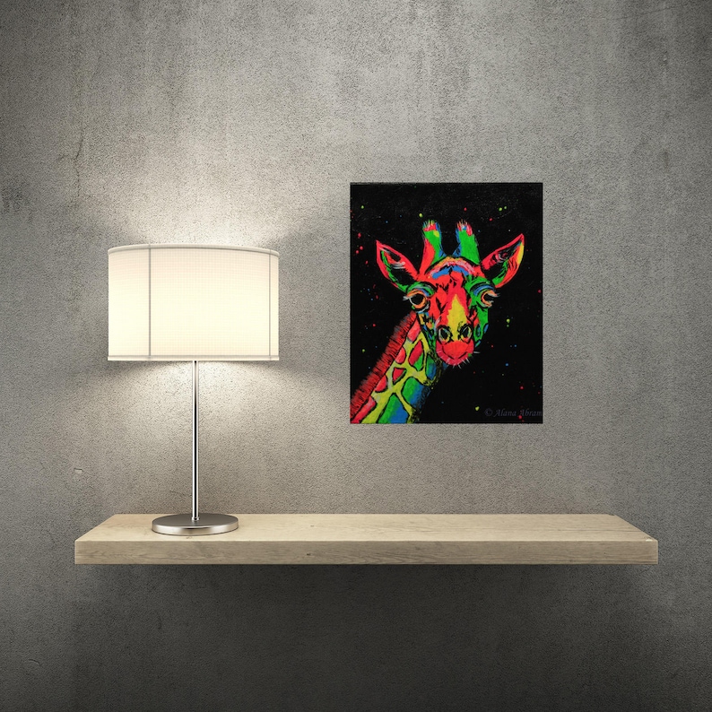 Rainbow Giraffe Painting, Abstract Glow in the Dark, Original ...