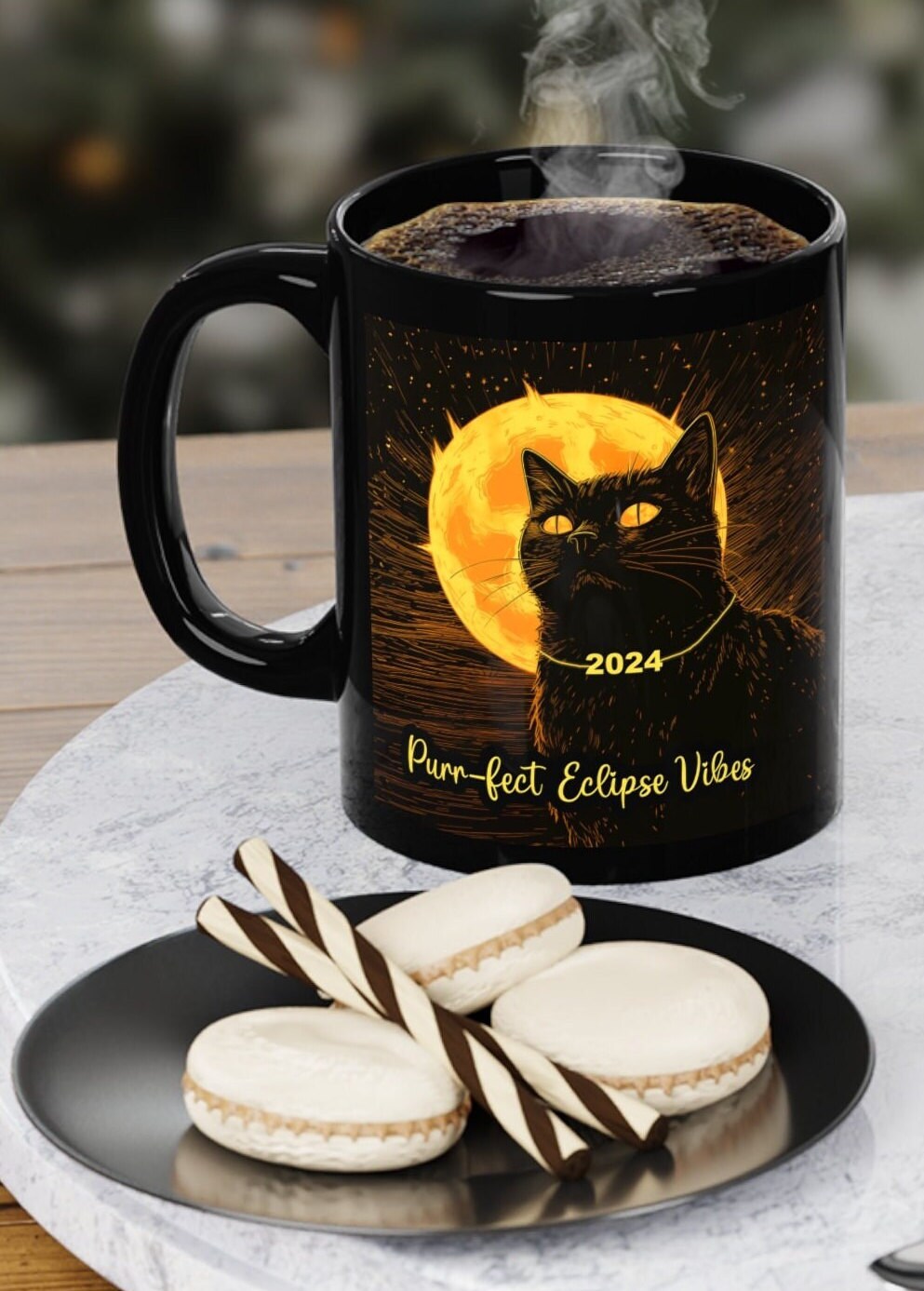 2024 Eclipse Cat MUG, Totality Black Cat Mug, 2-SIDED, Total Solar Eclipse USA, Eclipse Souvenir ...