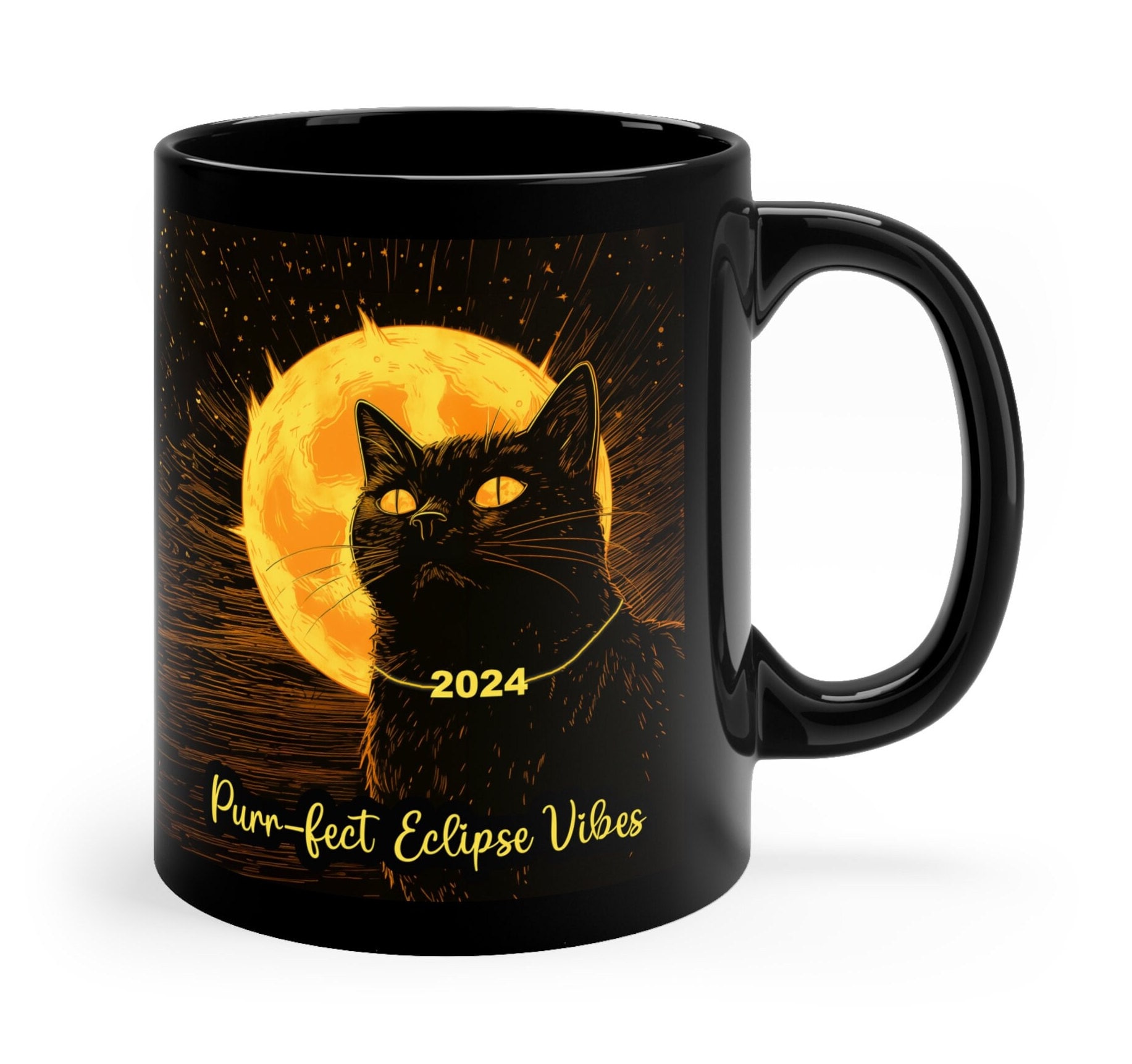 2024 Eclipse Cat MUG, Totality Black Cat Mug, 2-SIDED, Total Solar Eclipse USA, Eclipse Souvenir ...