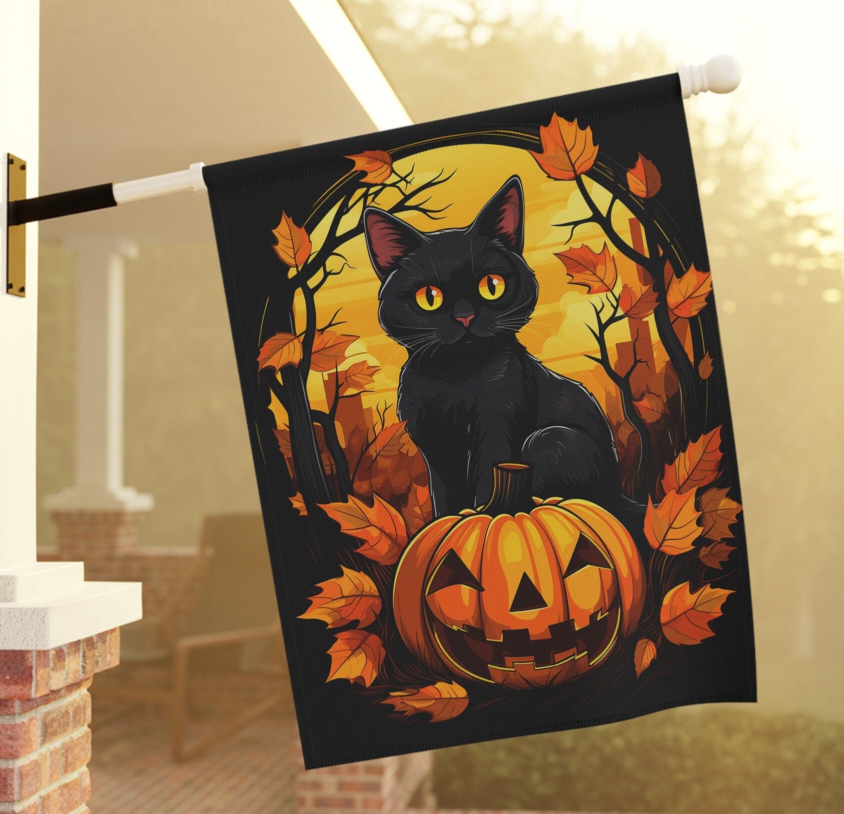Halloween Black Cat Flag With Jack-o-lantern Pumpkin Autumn - Etsy