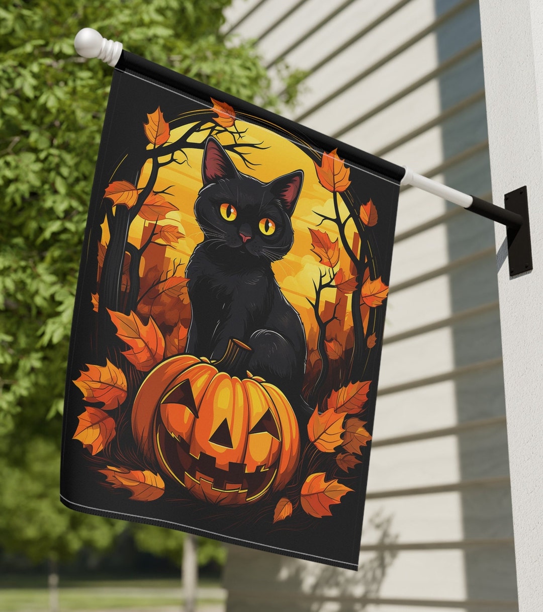 Halloween Black Cat Flag With Jack-o-lantern Pumpkin Autumn - Etsy