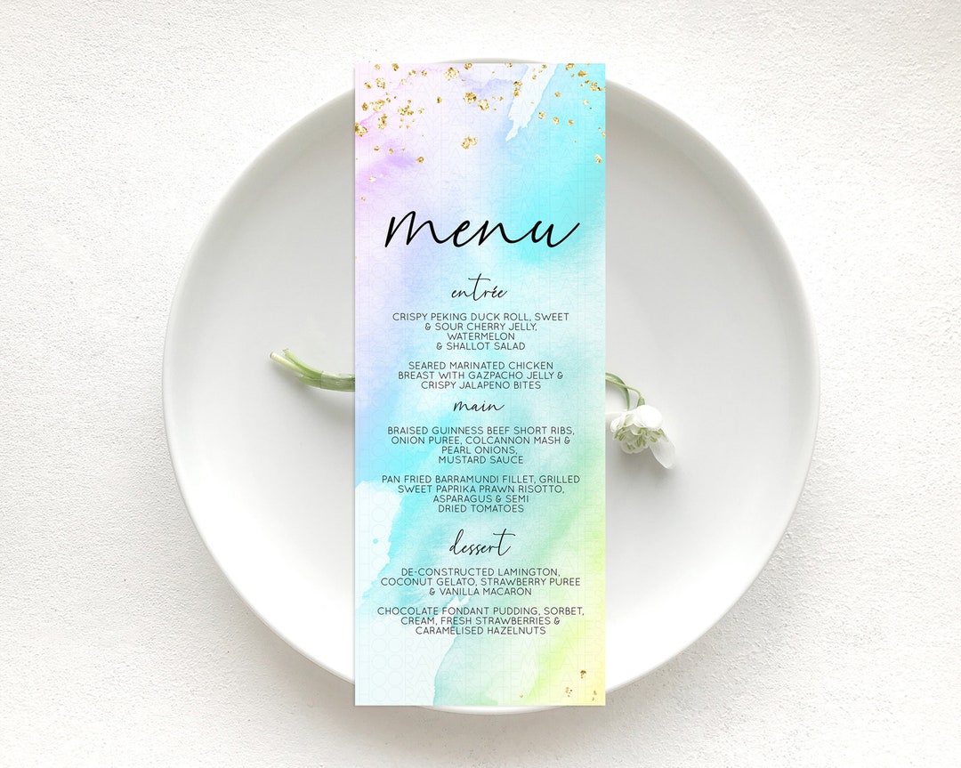 Pastel Menu Pastel Rainbow Menu Template Colorful Pastel Table Decor ...