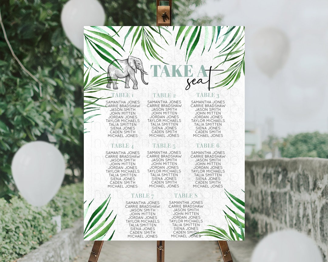 Elephant Seating Chart Elephant Seating Sign Elephant Party Safari ...