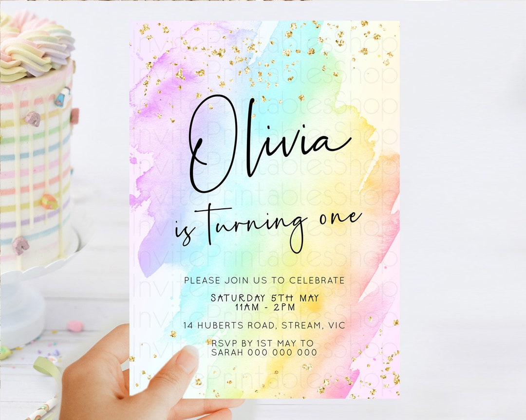 Pastel Birthday Invitation Ombre Watercolor Birthday Invitation Glitter ...