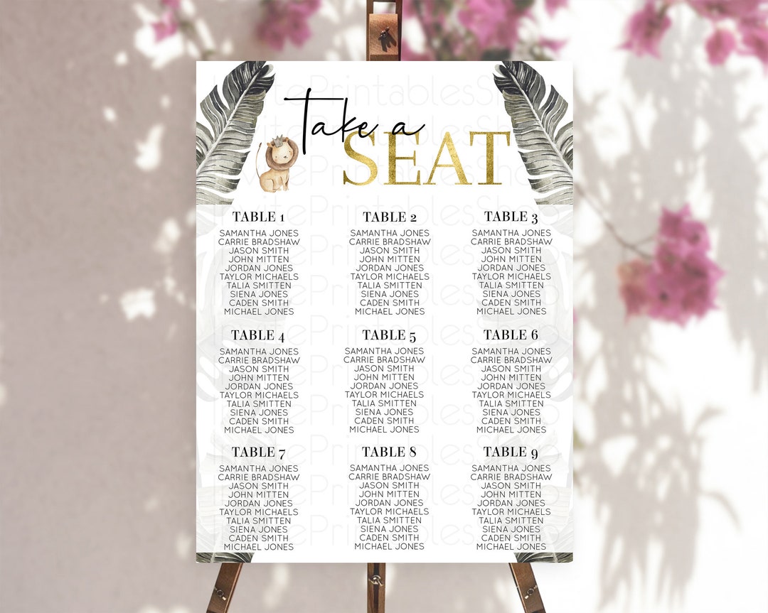 Lion Seating Chart Safari Lion Seating Chart Modern Lion Party Decor ...
