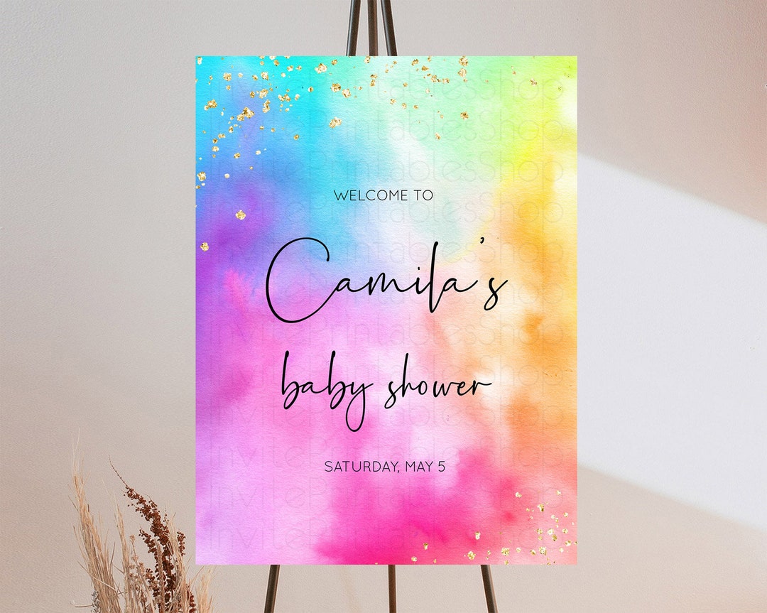 Tie Dye Baby Shower Welcome Board Rainbow Tie Dye Welcome Sign Pastel ...