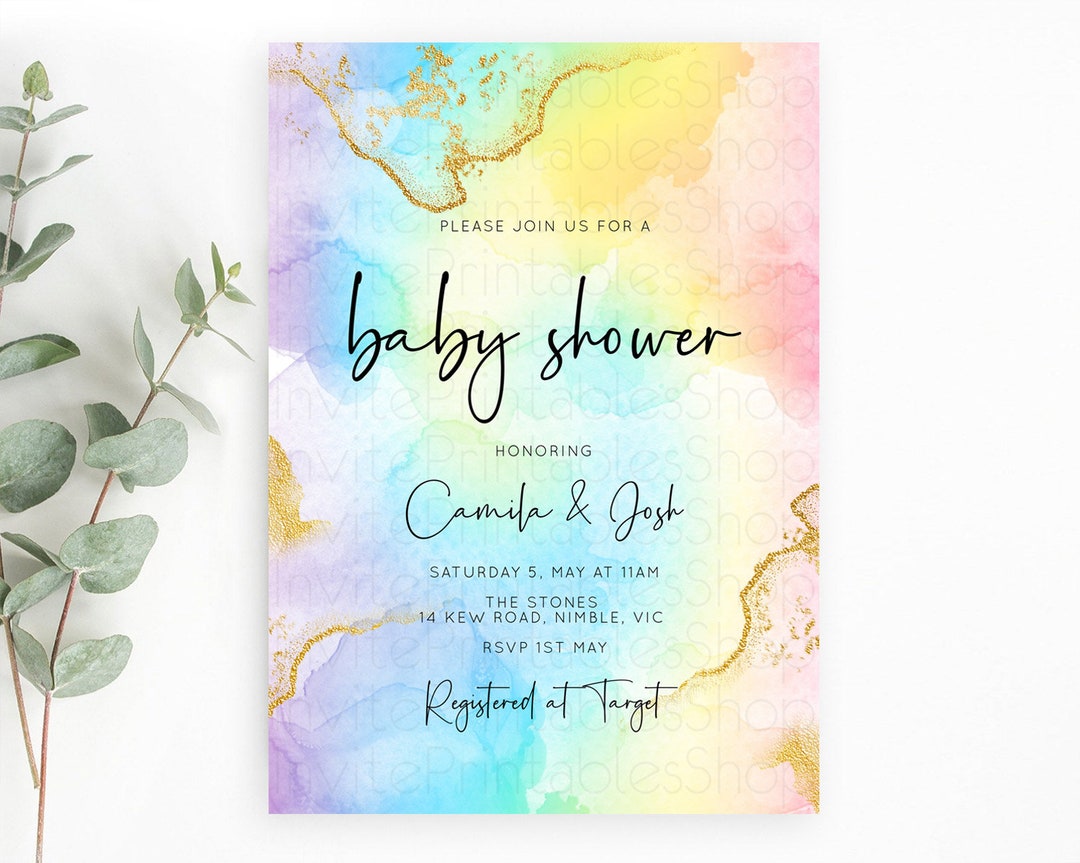 Pastel Baby Shower Invitation Rainbow Baby Shower Invitation Colorful ...